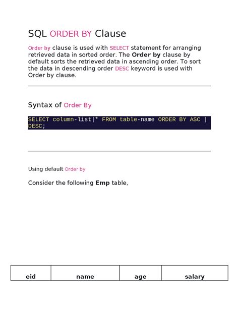 Sql Order By Clause Docsity Sql Order By Clause Docsity