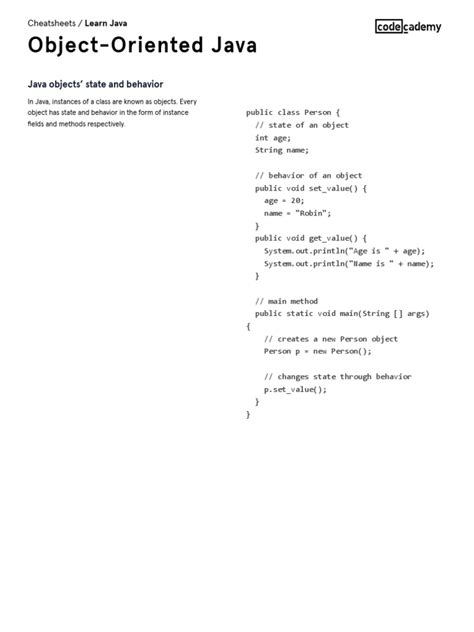 learn java object oriented java cheatsheet codecademy pdf