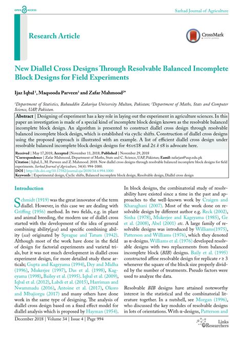 Pdf New Diallel Cross Designs Through Resolvable Balanced Incomplete
