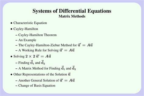 Systems Of Differential Equations Matrix Methods