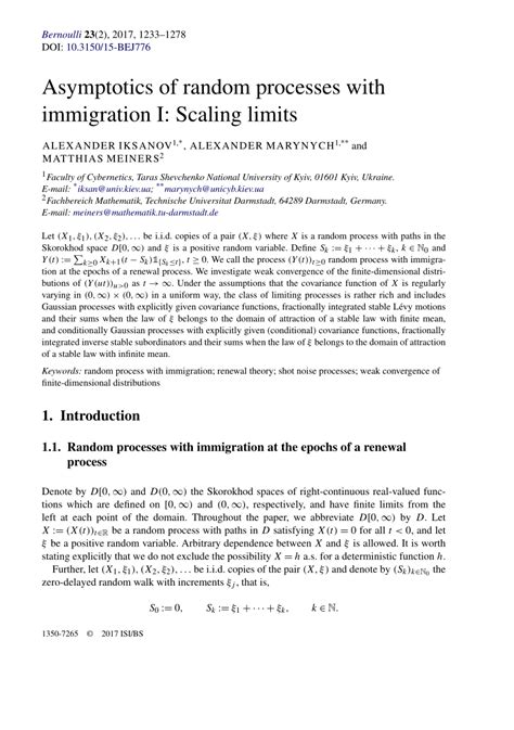 Pdf Asymptotics Of Random Processes With Immigration I Scaling Limits