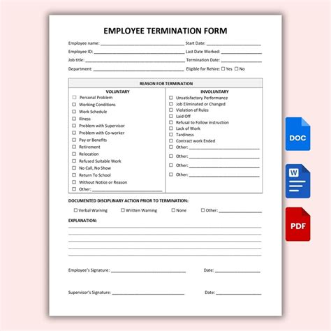 Employee Termination Form Printable Editable Employee Termination