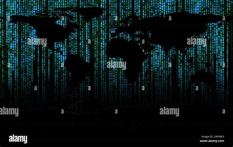 Global Map With Binary Matrix Background Falling Sign On Dark Backdrop