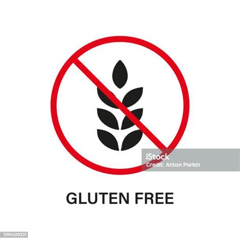 글루텐 식품 다이어트 없음 글루텐 프리 실루엣 블랙 아이콘 알레르기 밀 금지 된 상징 글루텐 영양 금지 로고 유기농 곡물 레드 스톱 사인 밀 아이콘에 알레르기 격리된 벡터