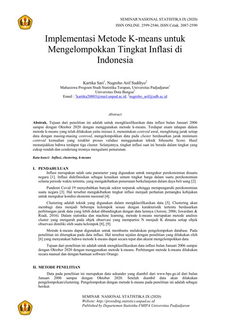 PDF Implementasi Metode K Means Untuk Mengelompokkan Tingkat Inflasi Di Indonesia