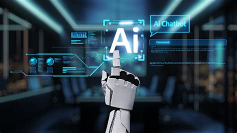 미래 로봇 손은 첨단 기술 및 자동화 개념을 위해 현대 사무실 환경에서 Ai 챗봇 인터페이스와 상호 작용합니다 오바나 인공지능에