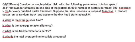solved q2 25points consider a single platter disk with the