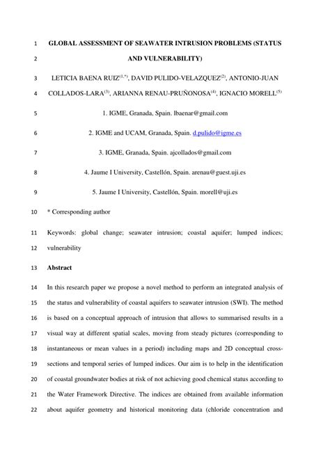PDF Global Assessment Of Seawater Intrusion Problems Status And