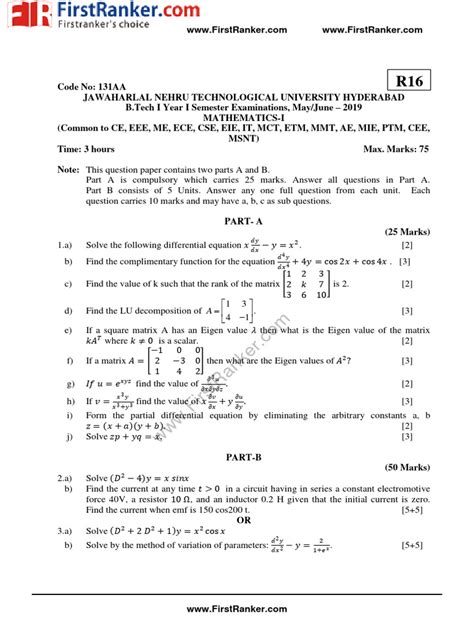 Jntuh B Tech 2019 1 1 May R16 131aa Mathematics I Pdf