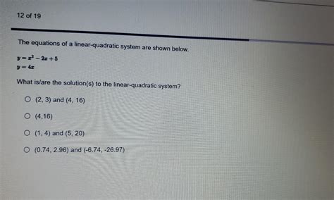 solved 12 of 19 the equations of a linear quadratic system