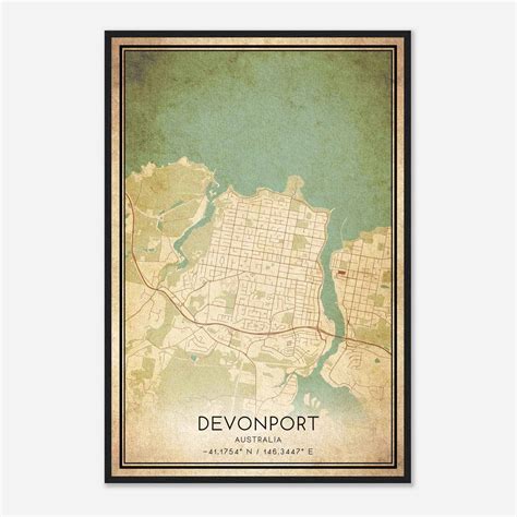 Vintage Devonport Australia Map Poster Devonport City Road Wall Art