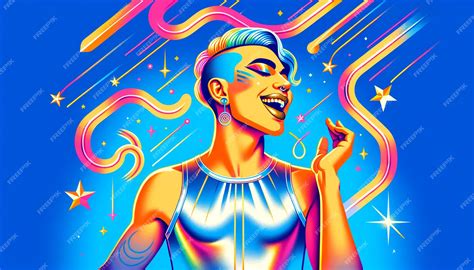 Premium Photo Joyful Genderfluid Person Dancing With Rainbow Undercut