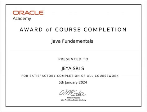 Jeya Sri On Linkedin Oracleacademy Coursecompletion Java