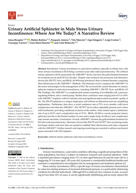 Pdf Urinary Artificial Sphincter In Male Stress Urinary Incontinence