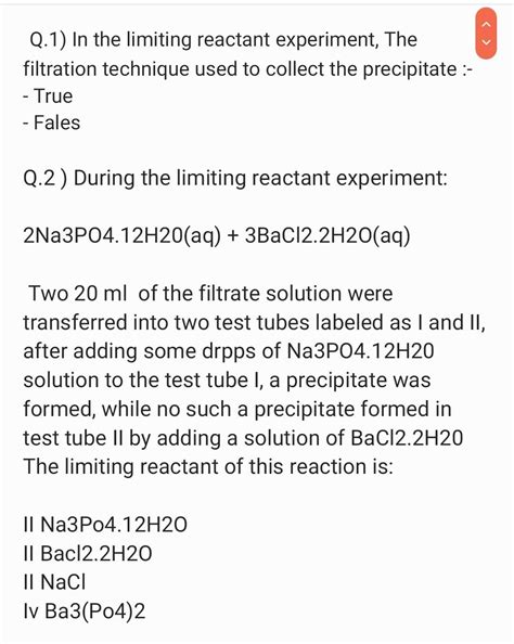 solved q 1 in the limiting reactant experiment the