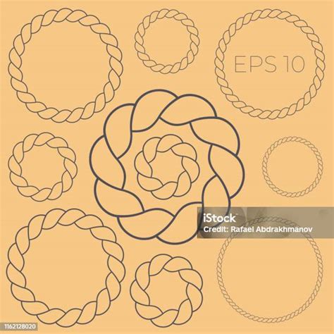 클래식 서클 프레임 트위스트 로프 세트 아이콘입니다 해양 벡터 일러스트레이션의 개요입니다 밧줄에 대한 스톡 벡터 아트 및 기타
