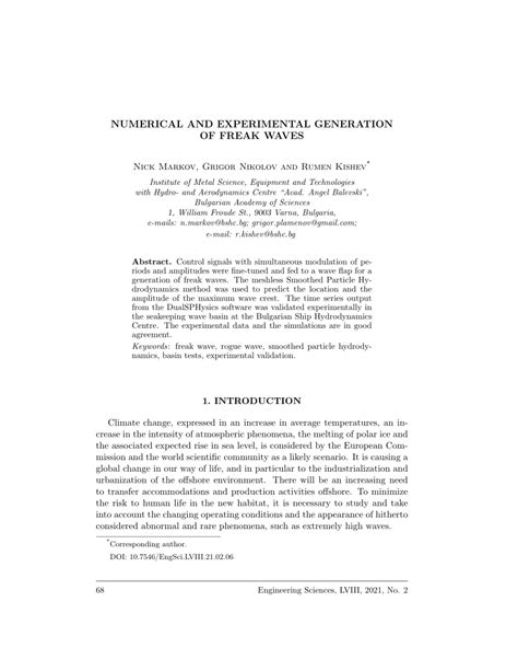 Pdf Numerical And Experimental Generation Of Freak Waves