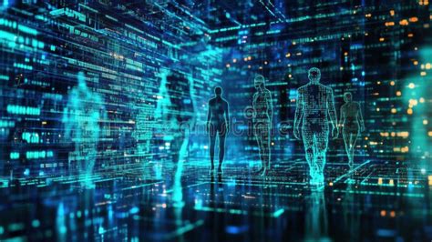 Exploring A Futuristic Digital Realm Filled With Human Silhouettes And