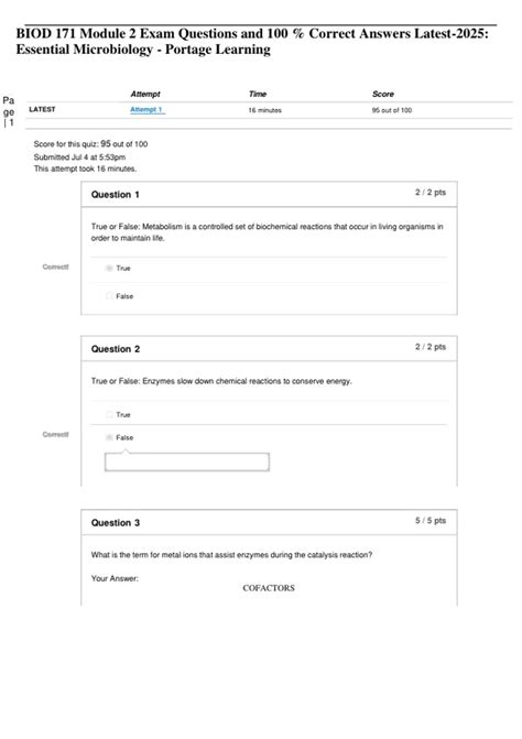 Biod 171 Module 2 Exam Questions And 100 Correct Answers Latest 2025 Essential Microbiology