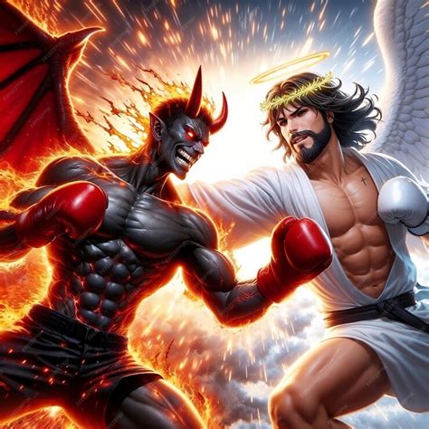 Premium Photo Jesus Christ And A Devil Fighting With A Red And White Belt Mixed Martial Arts