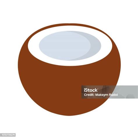 플랫 아이콘 코코넛과 코코넛의 절반 흰색 배경에서 격리된 벡터 그림 0명에 대한 스톡 벡터 아트 및 기타 이미지 0명 갈색 건강한 식생활 Istock