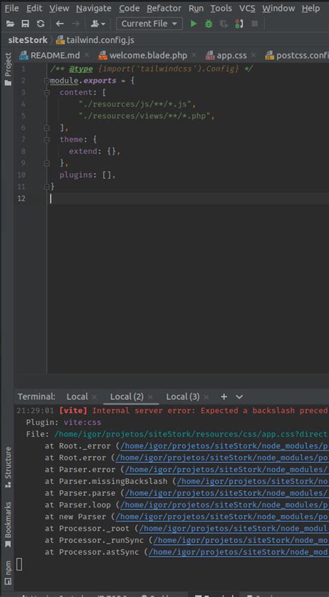internal error with tailwind in laravel · issue 9809 · vitejs vite