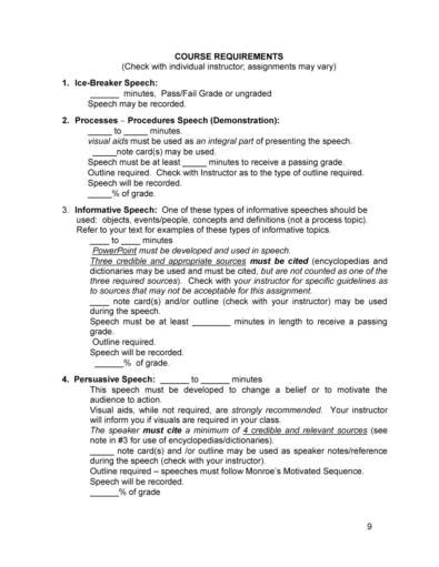 Informative Speech Outline Templates Examples