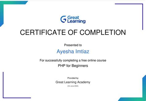 Completed Php Course On Greatlearning Platform Ayesha Imtiaz Posted On The Topic Linkedin
