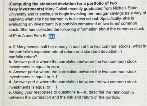 Solved Computing The Standard Deviation For A Portfolio Of