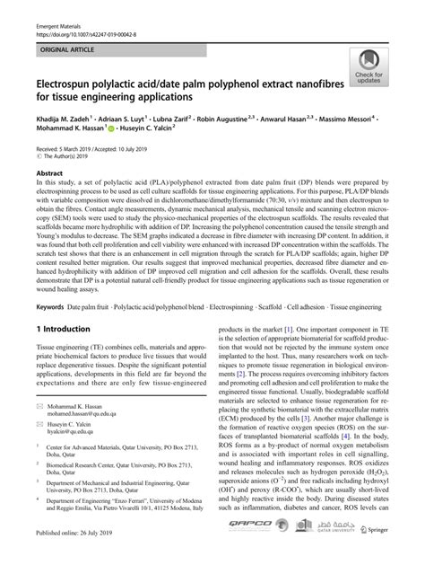 Pdf Electrospun Polylactic Aciddate Palm Polyphenol Extract