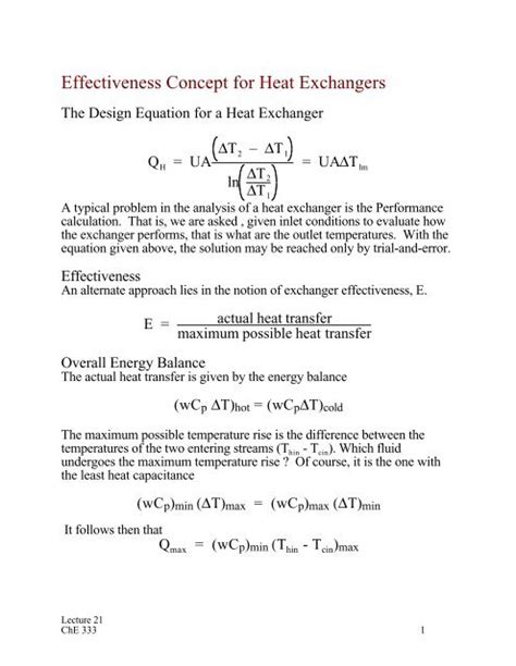 Effectiveness Concept For Heat Exchangers