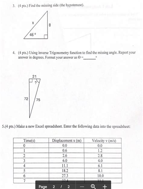 Solved 3 4 Pts Find The Missing Side The Hypotenuse