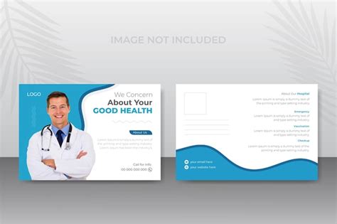 의료 치과 의사와 병원 건강 관리 엽서 템플릿 디자인 프리미엄 벡터