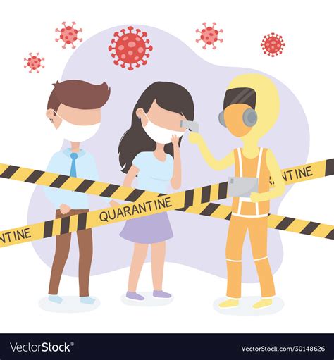 Virus Covid 19 Quarantine Man And Woman Staff Vector Image