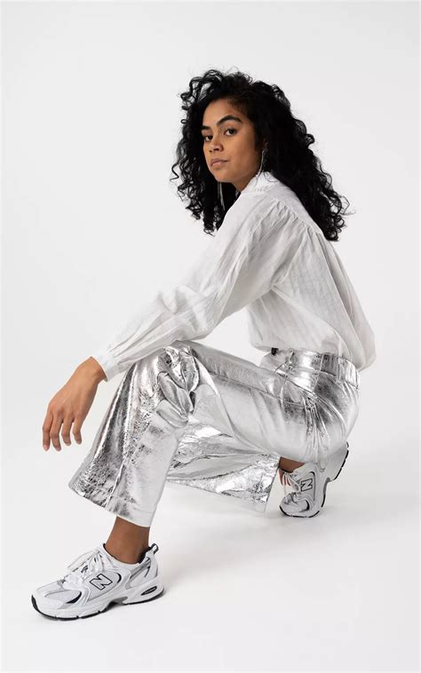 Metallic Straight Fit Broek Met Elastiek Guts Gusto
