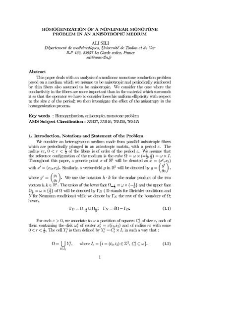 Pdf Homogenization Of A Nonlinear Monotone Problem In An Anisotropic Medium