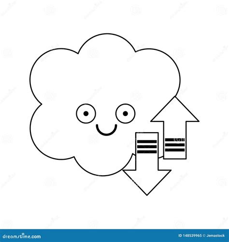 Cloud Computing Cute Cartoon In Black And White Stock Vector Illustration Of Server Cloud