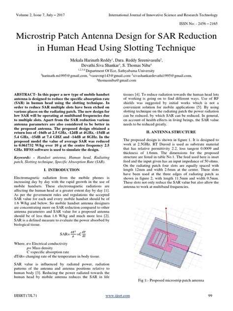 Microstrip Patch Antenna Design For Sar Reduction In Human Head Using Slotting Technique Pdf