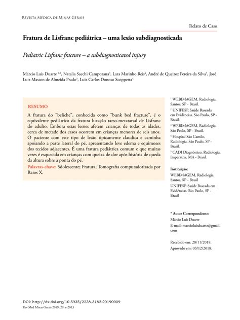 Pdf Pediatric Lisfranc Fracture — A Subdiagnosticated Injury