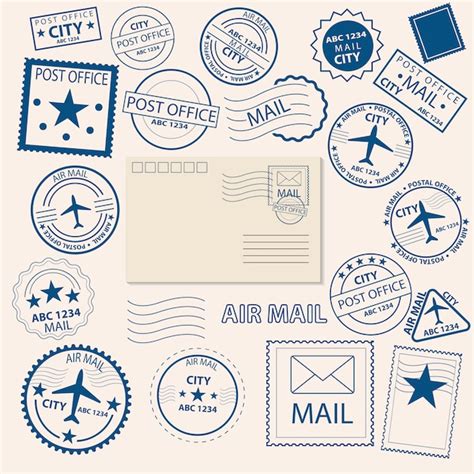 우편 우표 및 소인 프리미엄 벡터