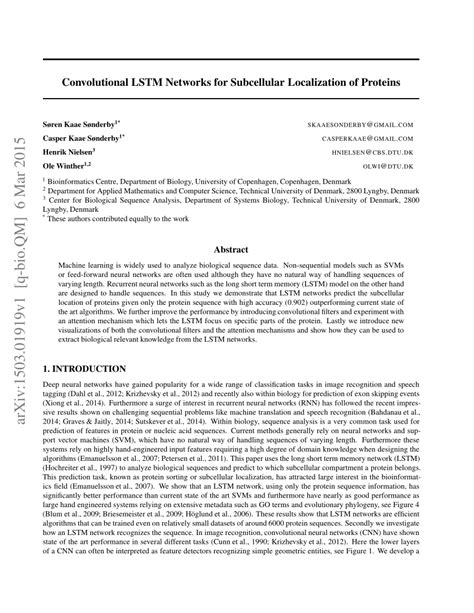 Pdf Convolutional Lstm Networks For Subcellular Localization Of Proteins