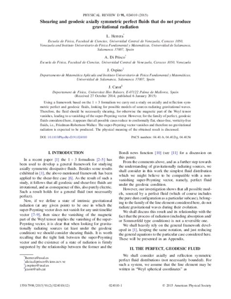 Pdf Shearing And Geodesic Axially Symmetric Perfect Fluids That Do Not Produce Gravitational