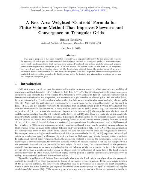 Pdf A Face Area Weighted ‘centroid Formula For Finite Volume Method That Improves Skewness
