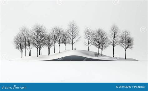 A Minimalist Monochromatic Landscape Features A Small Hill With A Row