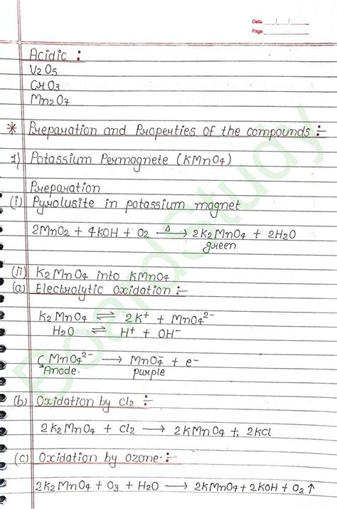 Class 12 Chemistry The D And F Block Elements Notes Handwritten Notes