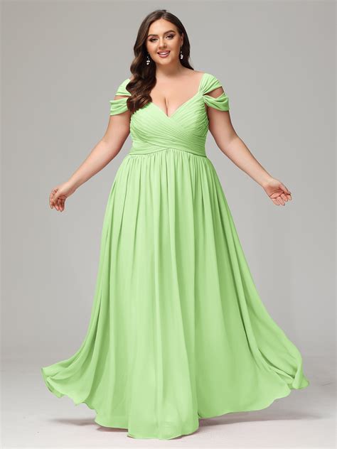 Sage Green Bridesmaid Dresses Wedding Cap Sleeves Chiffon With Split P