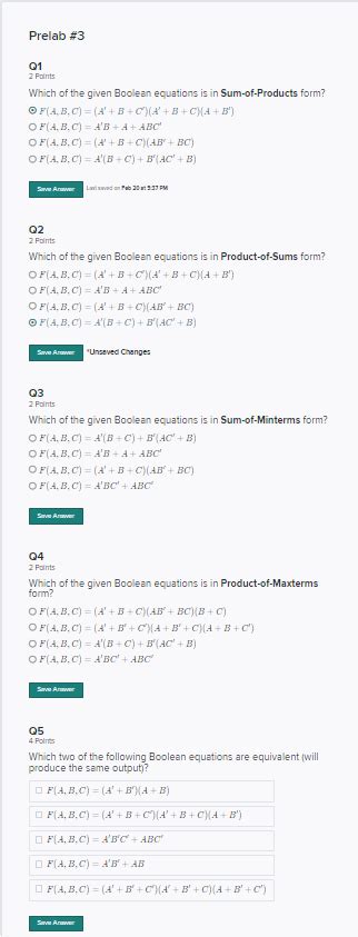 Solved Prelab 3 Q1 2 Points Which Of The Given Boolean