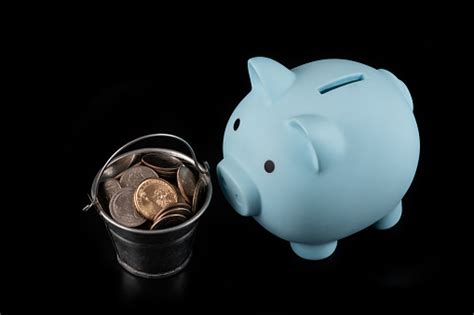 미국 동전과 검은 배경에 돼지 저금통이 있는 미니어처 양동이 0명에 대한 스톡 사진 및 기타 이미지 0명 1 달러 동전 미국 동전 가계 Istock