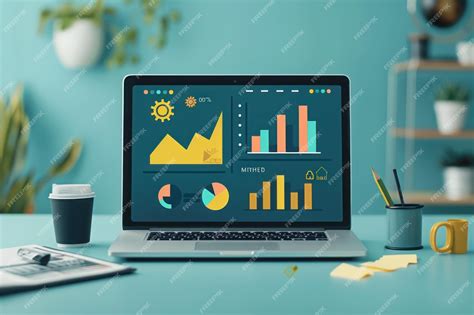 Business Analytics Dashboard Display On Laptop Laptop On A Desk Displaying A Colorful Business