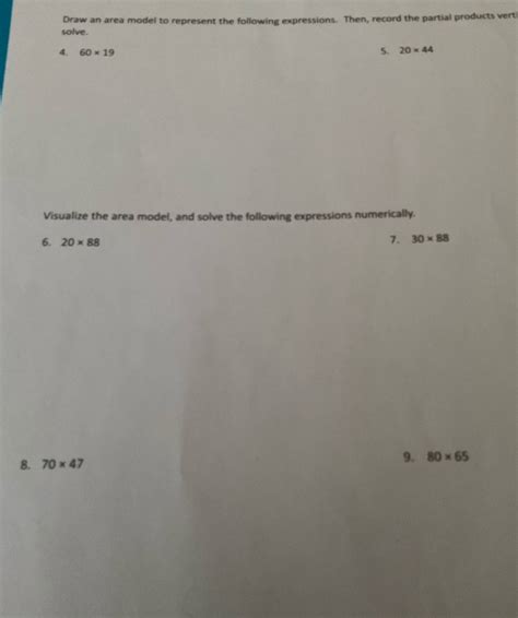 solved draw an area model to represent the following expressions then